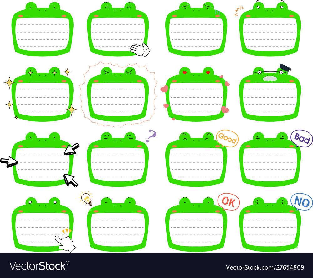 Cute frog noteboard set Royalty Free Vector Image