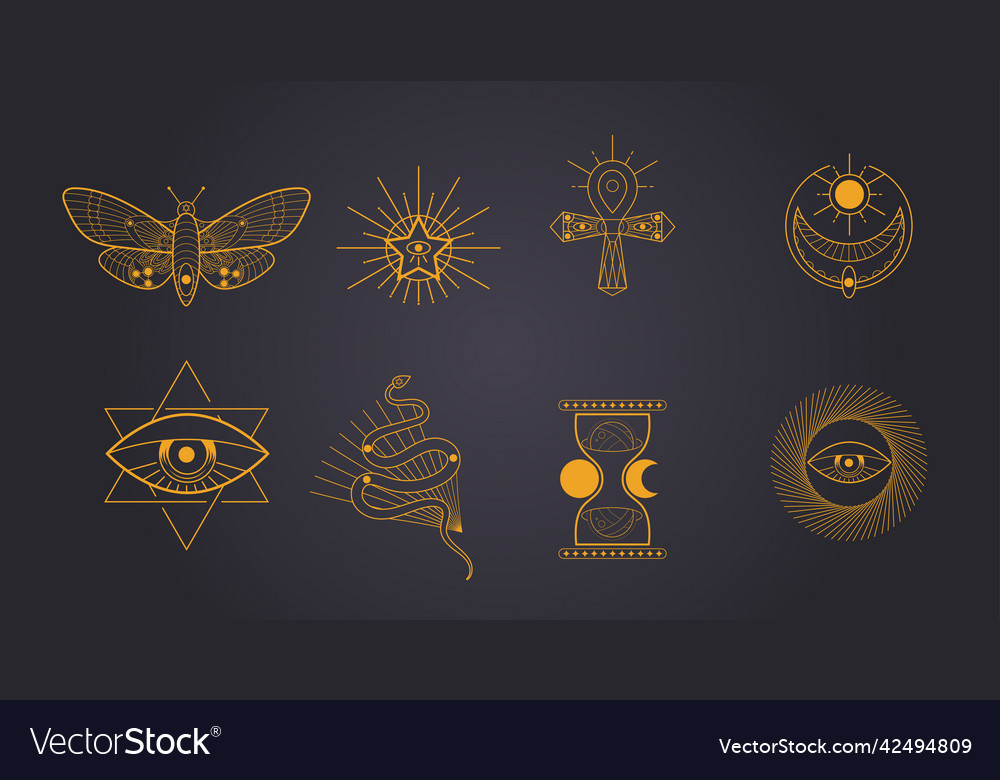 Golden set of mystical magic different sun Vector Image