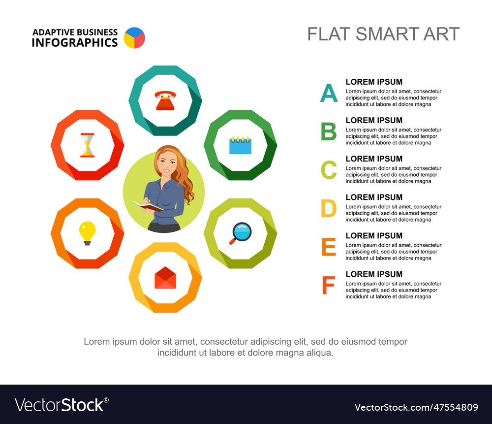 Six points list process chart template Royalty Free Vector