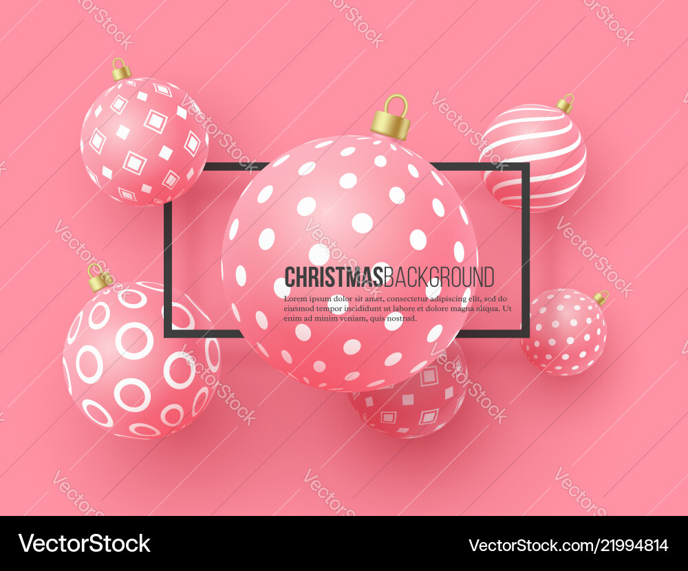 Christmas pink baubles with geometric pattern 3d Vector Image