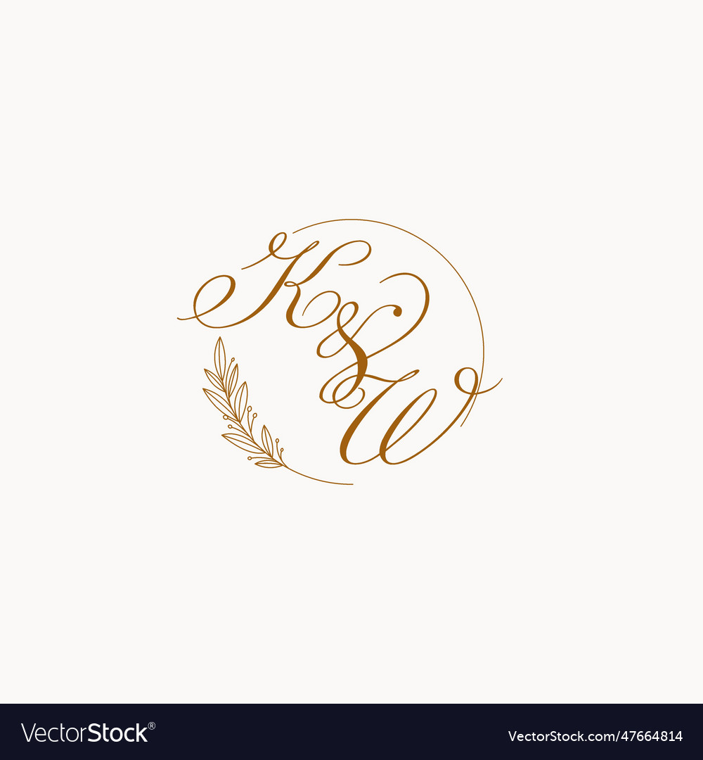 Initials Kw Wedding Monogram Logo With Leaves Vector Image