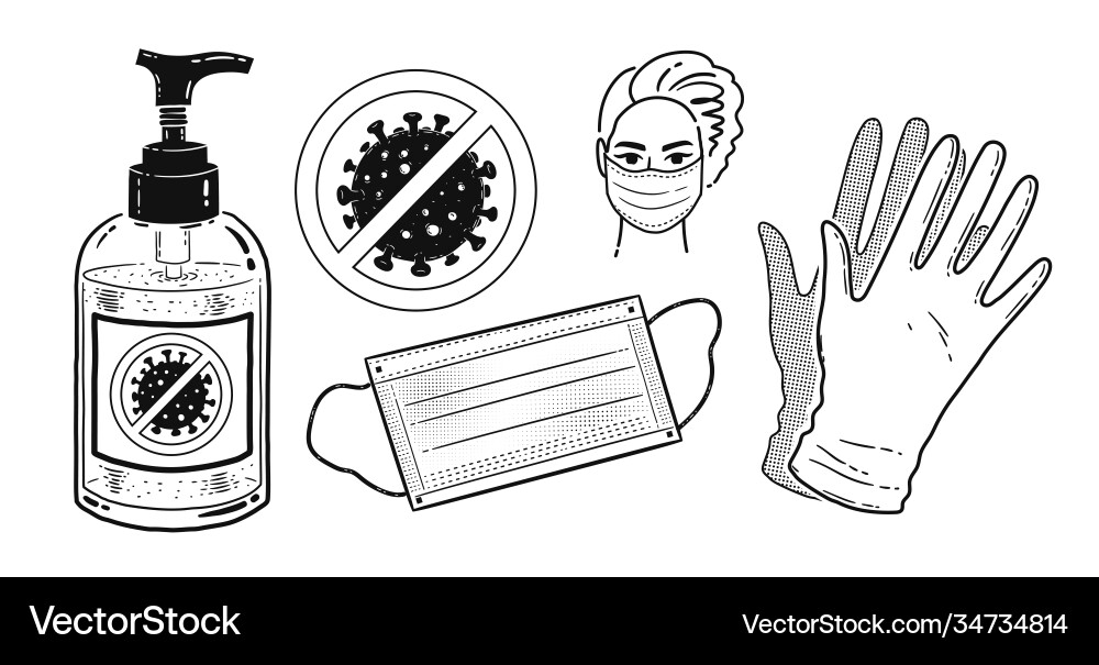Virus protection items and character in mask Vector Image