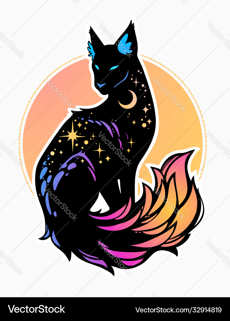 Cat in bright multicolored palette with cosmic Vector Image