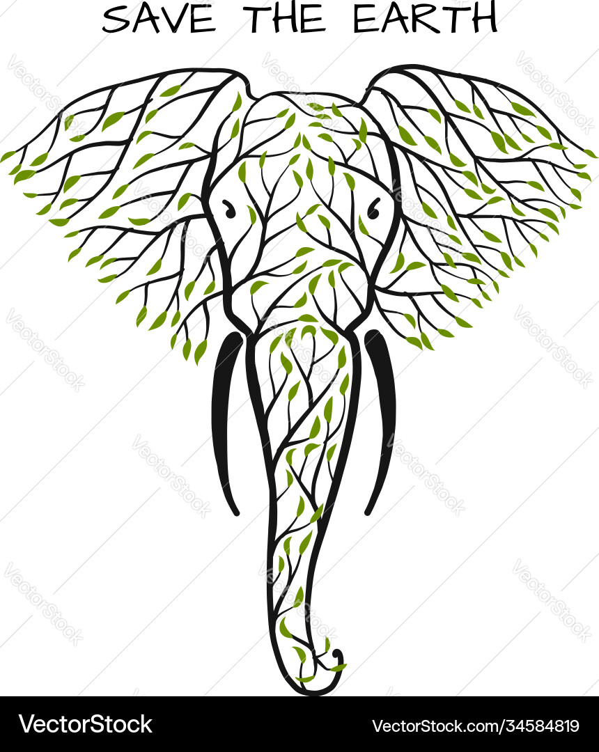 Elephant head made from tree leaves save Vector Image