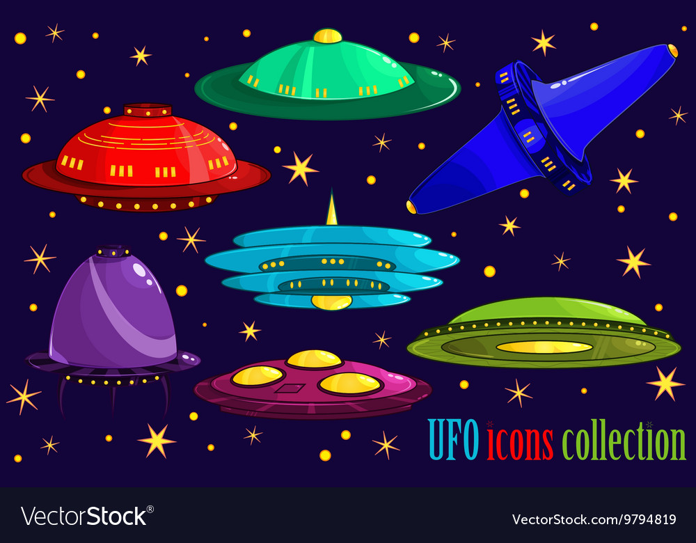 Flying saucer spaceship and ufo set Royalty Free Vector