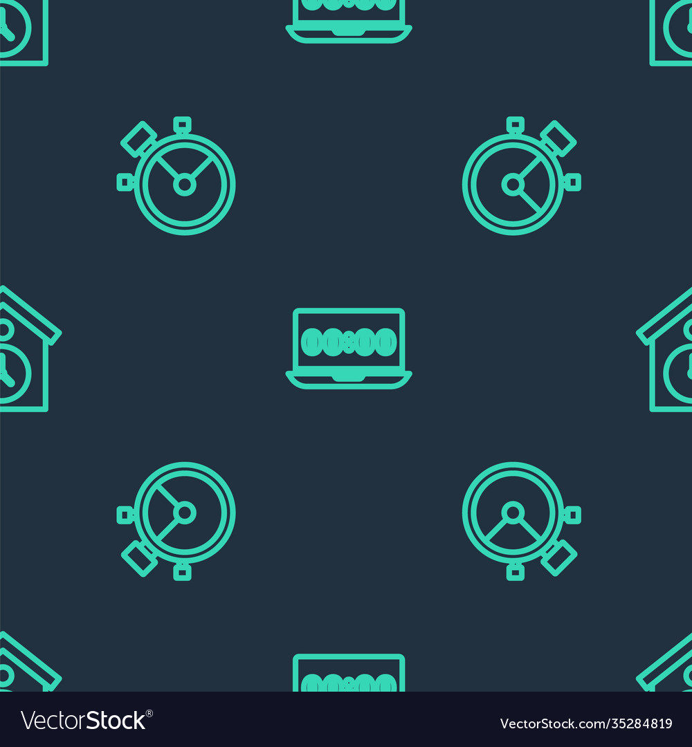 Set line clock on laptop stopwatch and retro wall Vector Image Set line clock on laptop stopwatch and retro wall Vector Image
