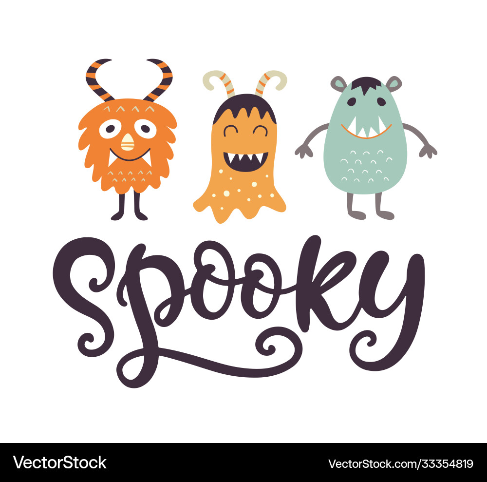 Spooky halloween poster with cute monsters Vector Image