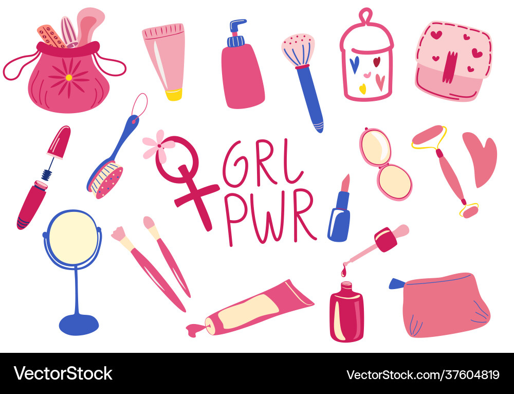 Woman cosmetics set different for skin Royalty Free Vector