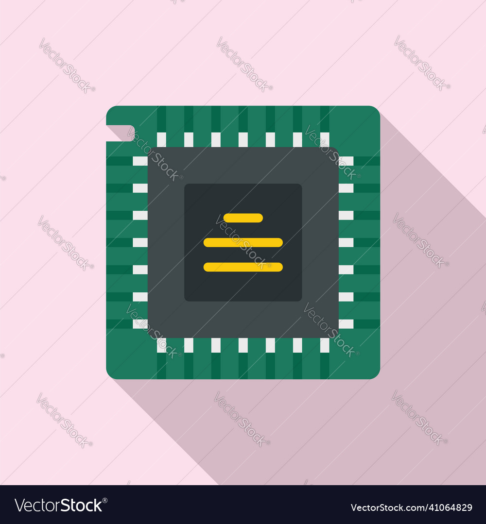 Pc processor icon flat computer core Royalty Free Vector