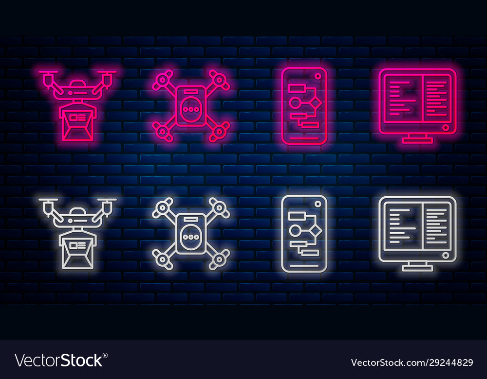 Set line drone flying with action camera Vector Image