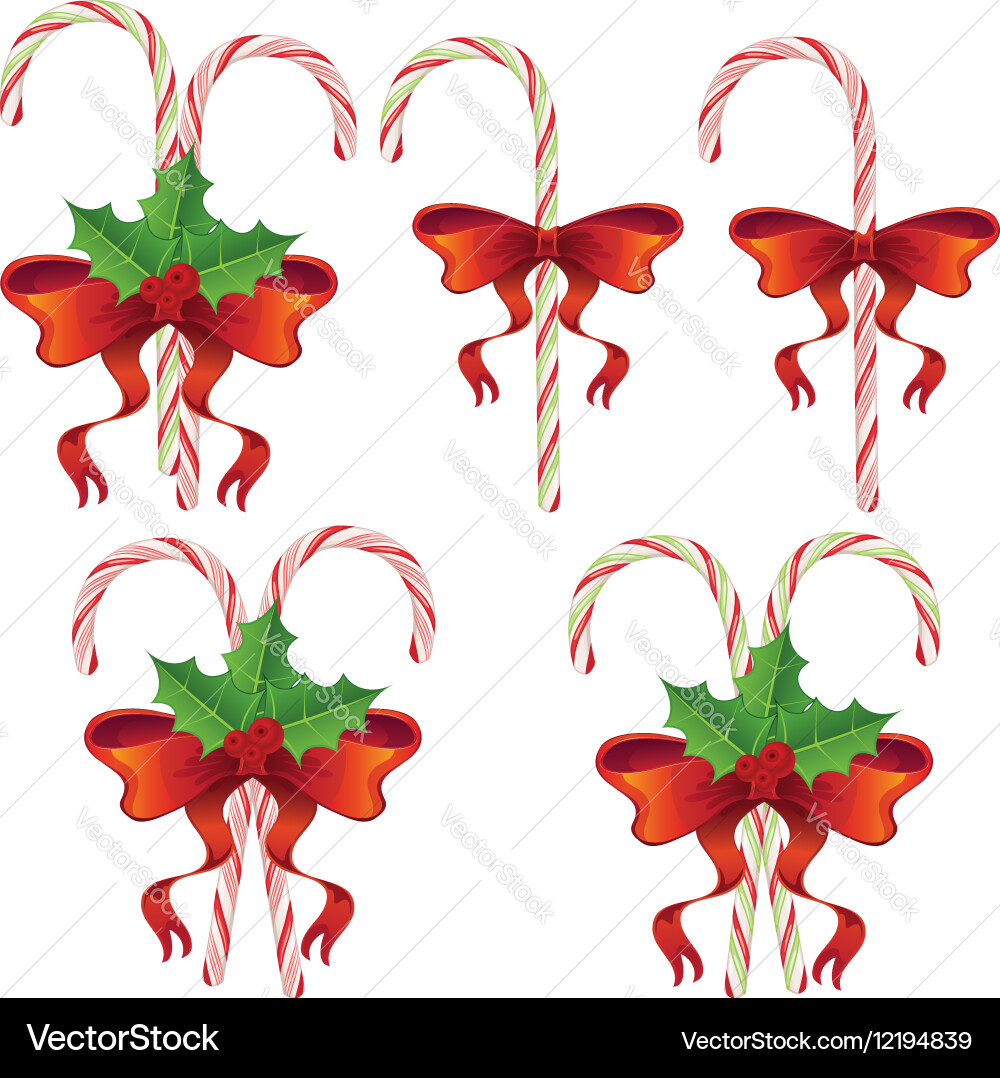 Candy Canes with Bow Set Royalty Free Vector Image