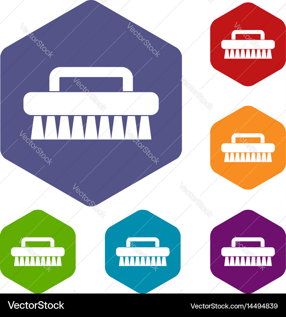 Cleaning brush icons set hexagon Royalty Free Vector Image