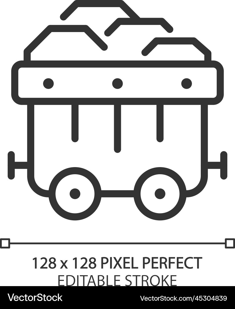 Coal cart pixel perfect linear icon Royalty Free Vector