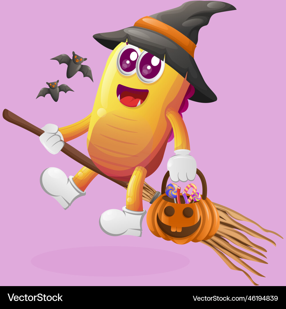 Cute yellow monster witch with holding halloween Vector Image