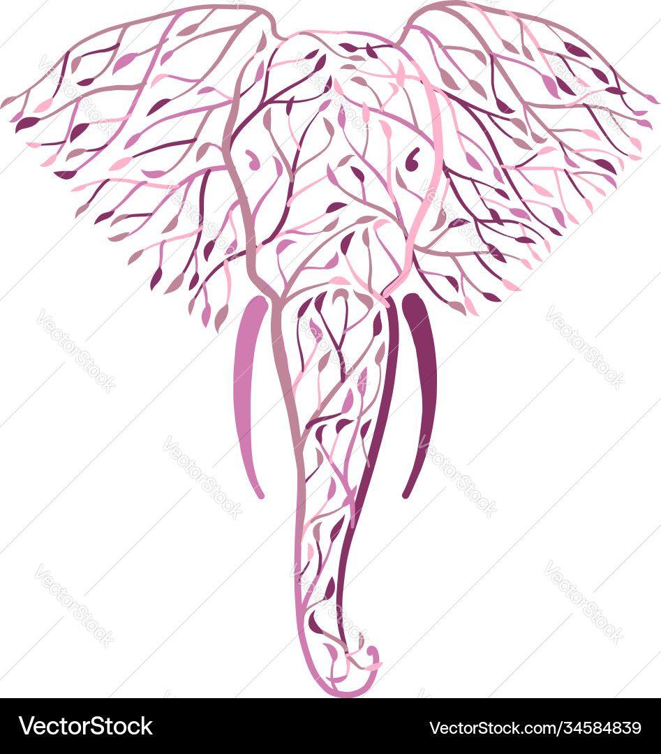 Elephant head made from tree leaves save Vector Image