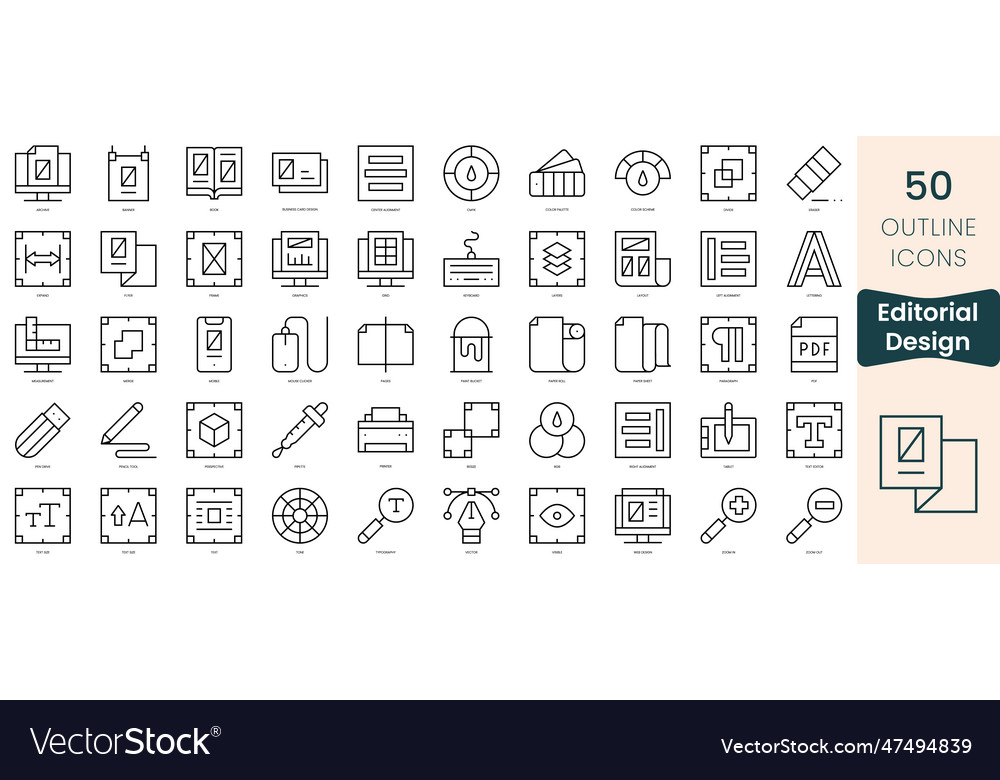 Set of editorial design icons thin linear style Vector Image
