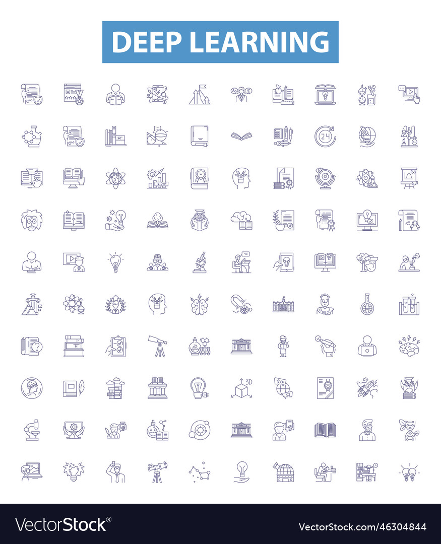 Deep learning line icons signs set learning Vector Image Deep learning line icons signs set learning Vector Image
