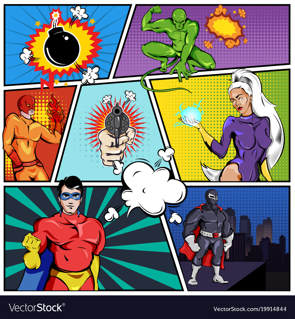 Superheroes Comic Page Template Royalty Free Vector Image