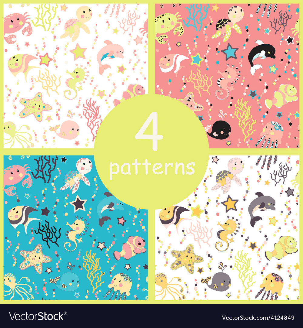 Sea creatures seamless pattern Royalty Free Vector Image