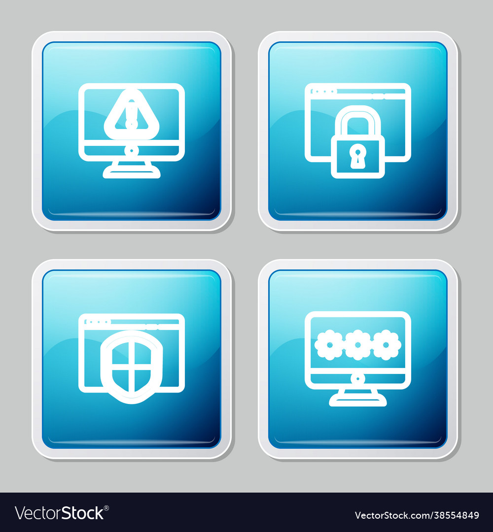 Set line monitor with exclamation mark secure Vector Image