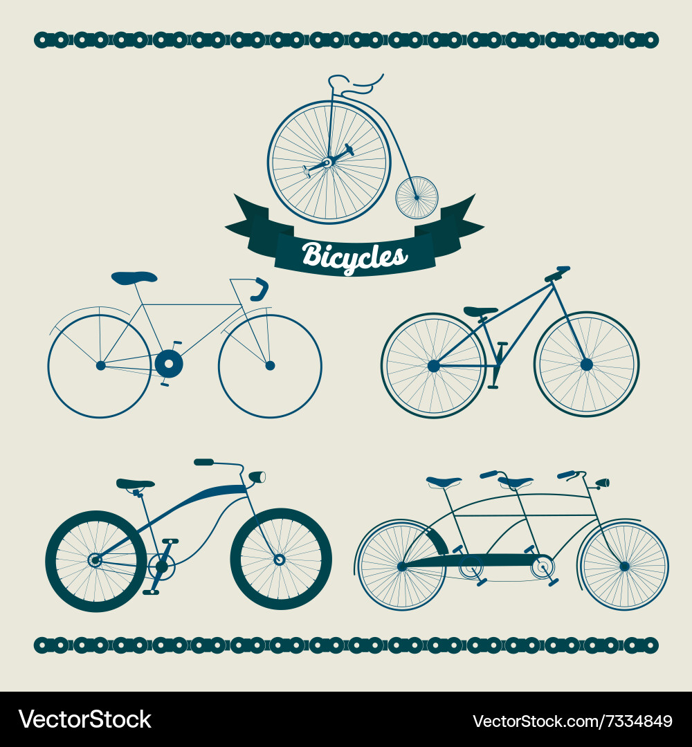 Set of Different Bicycles in Vintage Style Vector Image