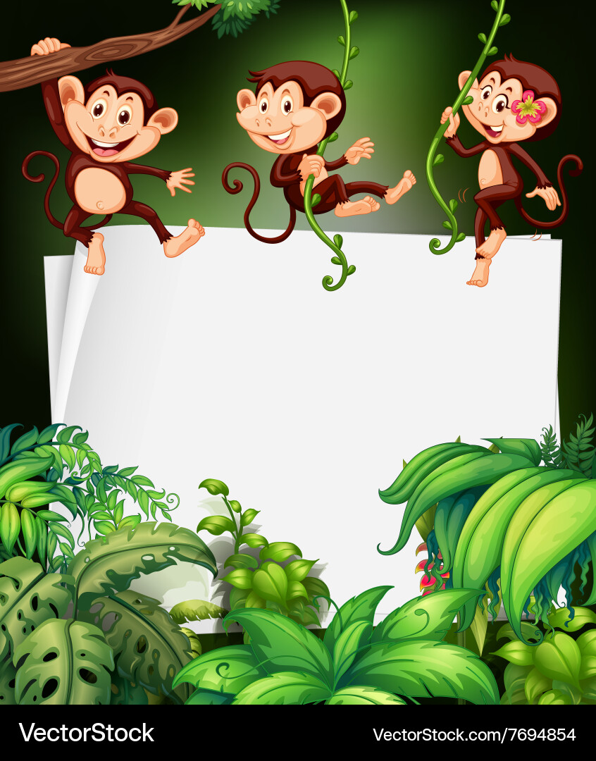 Border design with monkey on the tree Royalty Free Vector