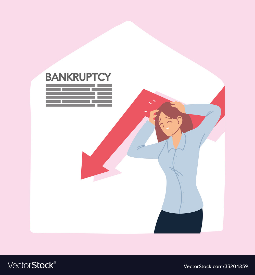 Businesswoman with headache and decrease arrow Vector Image