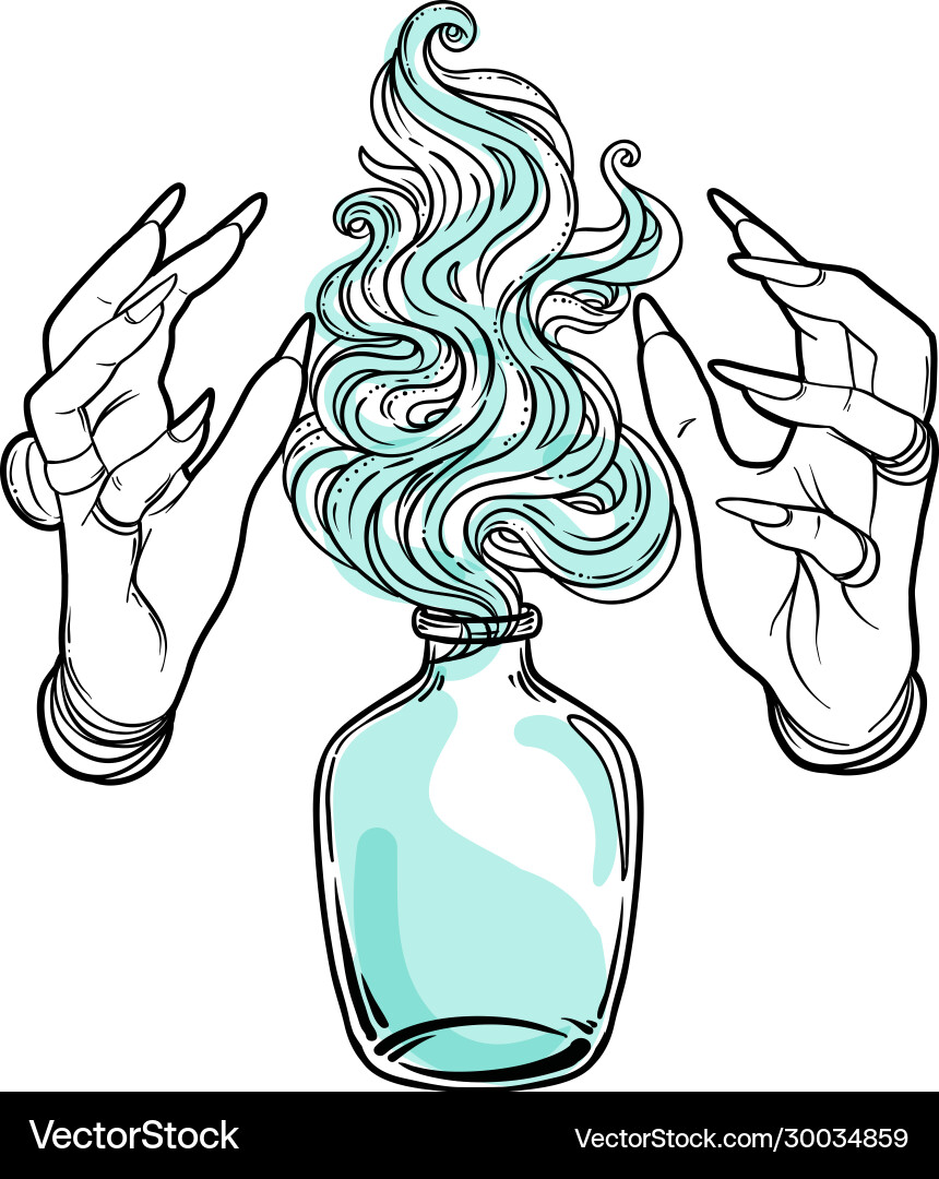 Hand witch with fire mystic character alchemy Vector Image