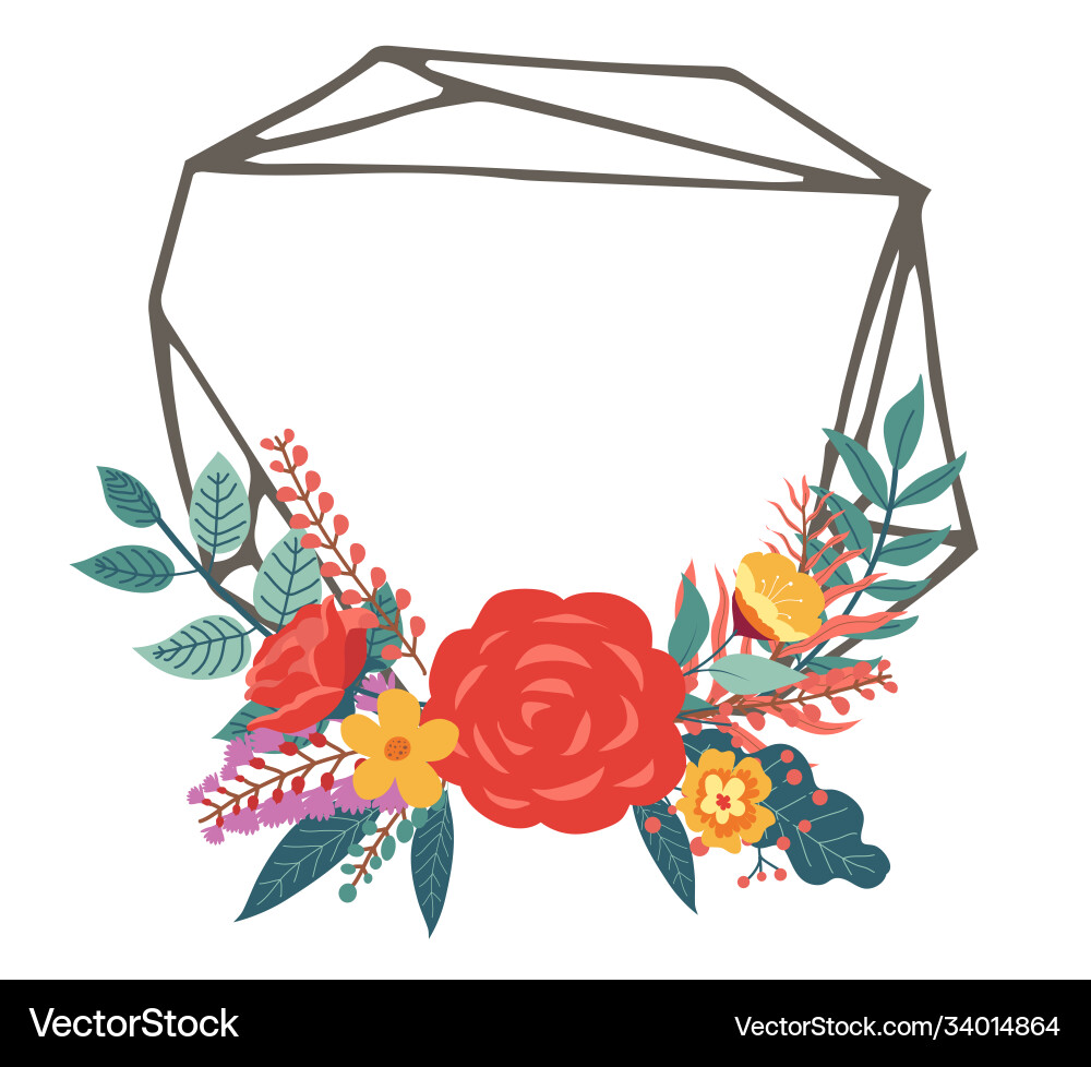 Floral frame with roses and foliage minimalist Vector Image