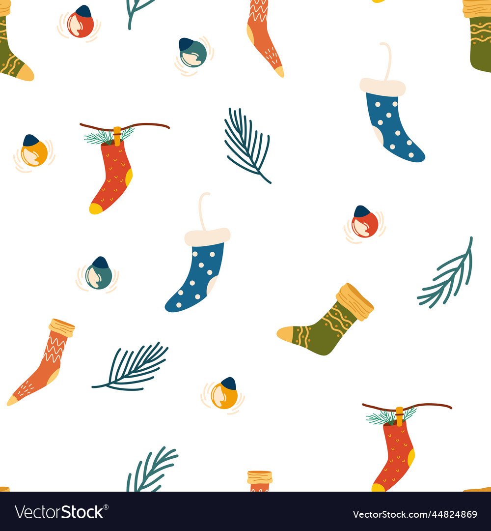 Christmas Elements Seamless Pattern Winter Vector Image