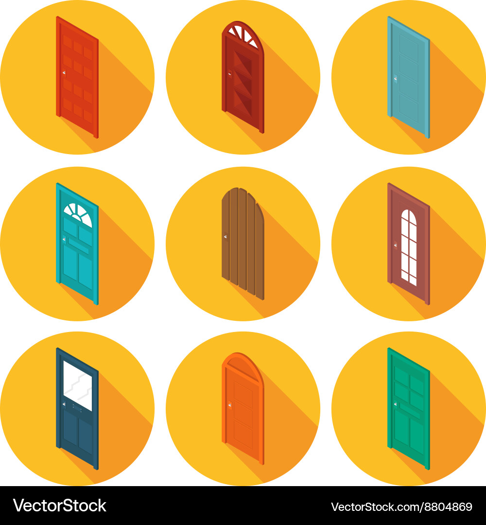 Color isometric set flat icons doors Royalty Free Vector