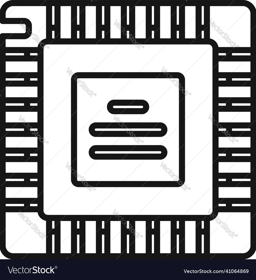 Pc processor icon outline computer core Royalty Free Vector