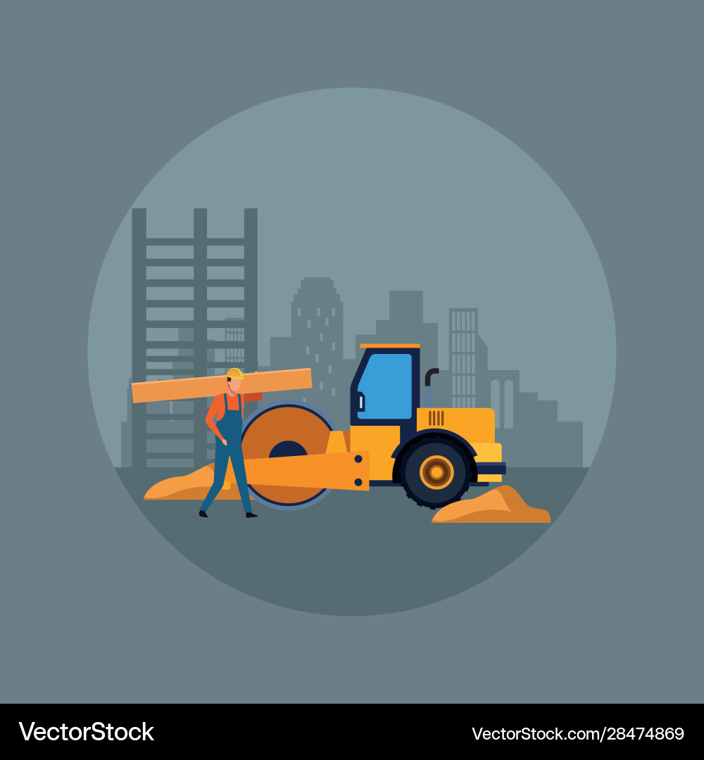 Under construction scenery with road roller truck Vector Image