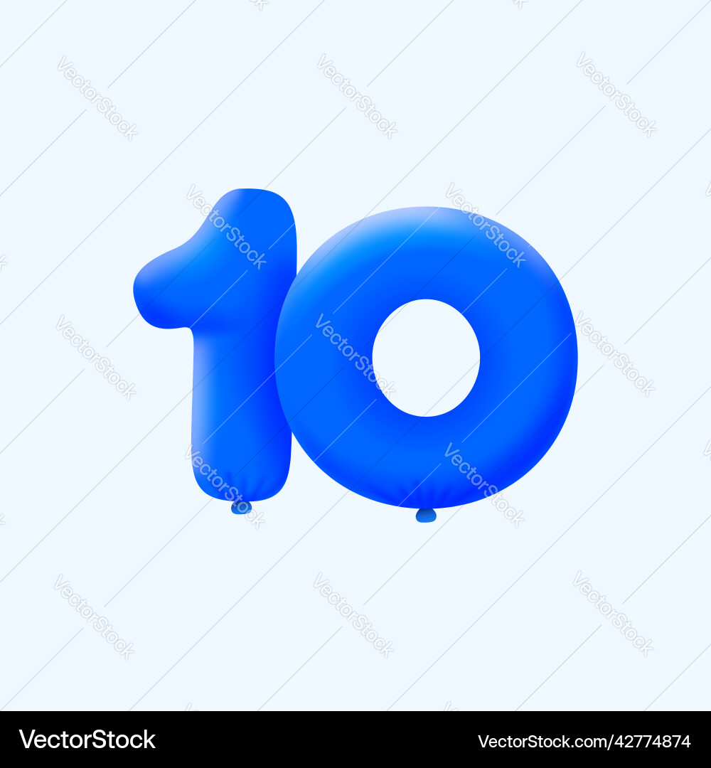 Blue 3d number 10 balloon realistic 3d helium Vector Image