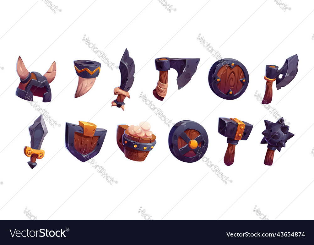 Viking game props icons ui rpg game design assets Vector Image