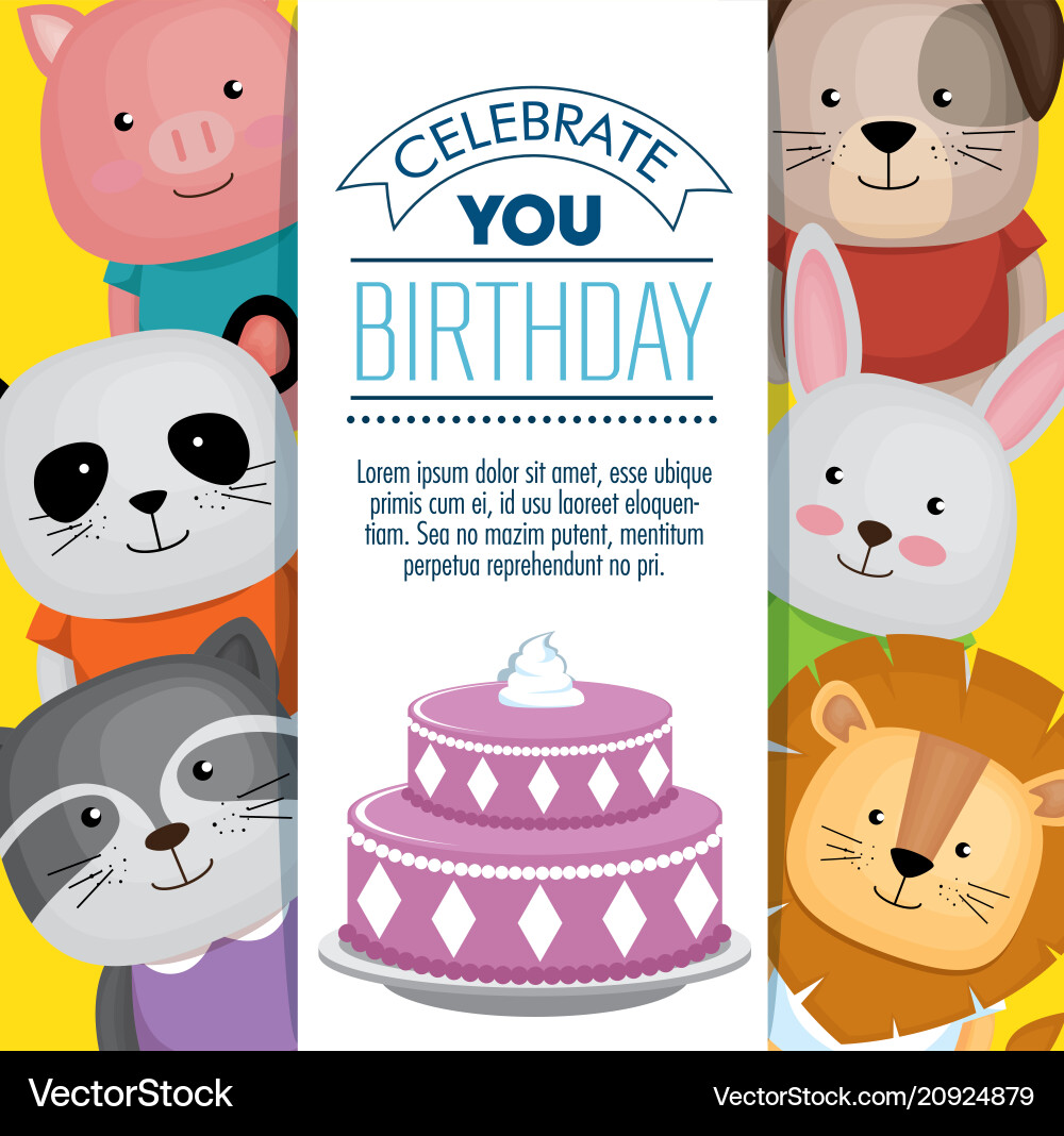 Happy birthday card with cute animals Royalty Free Vector