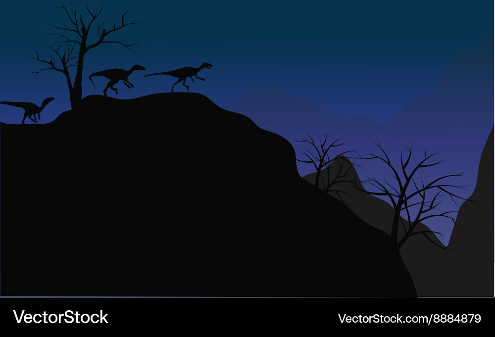 Silhouette of eoraptor in cliff Royalty Free Vector Image