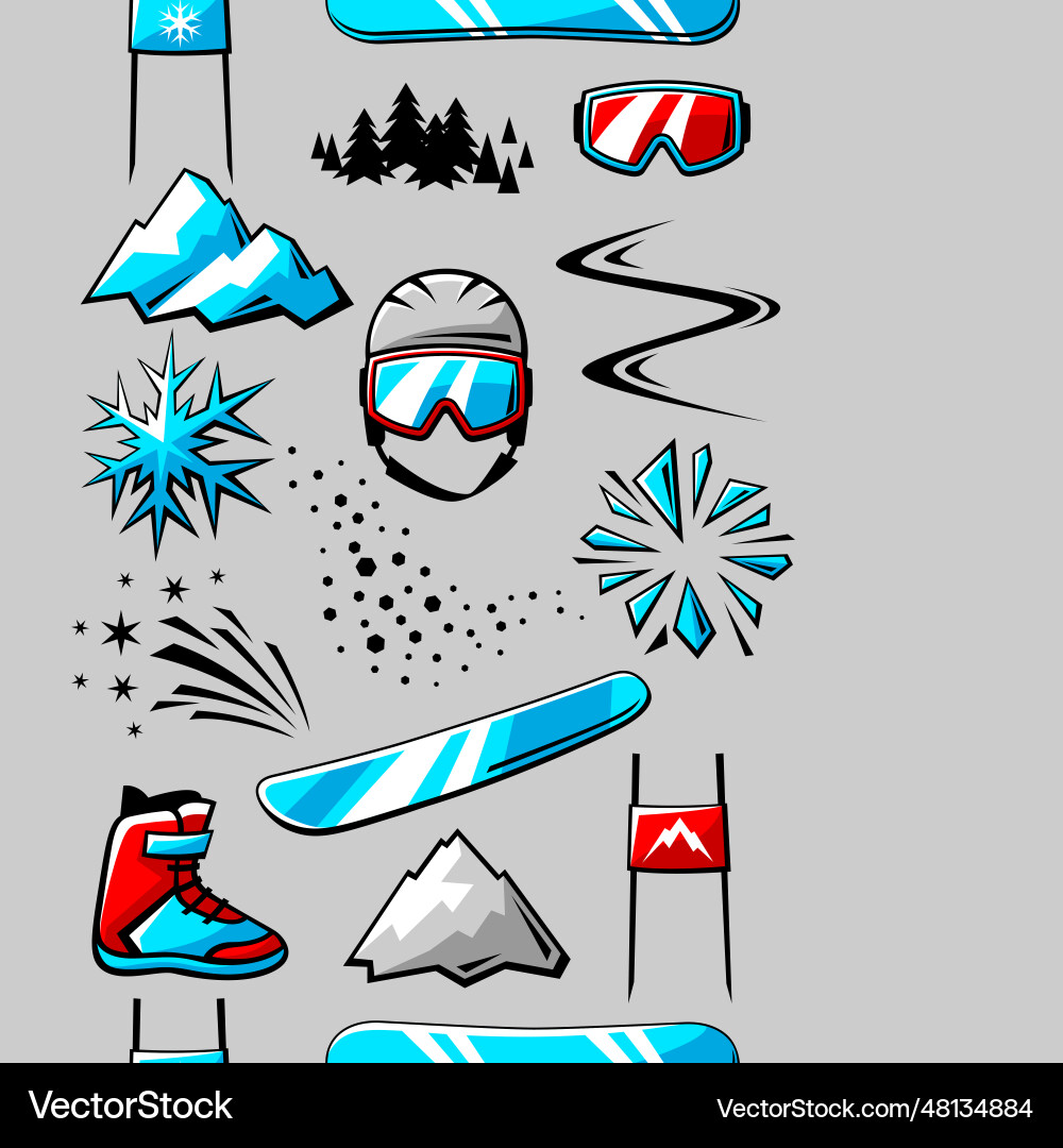 Pattern with snowboarding items winter sport Vector Image