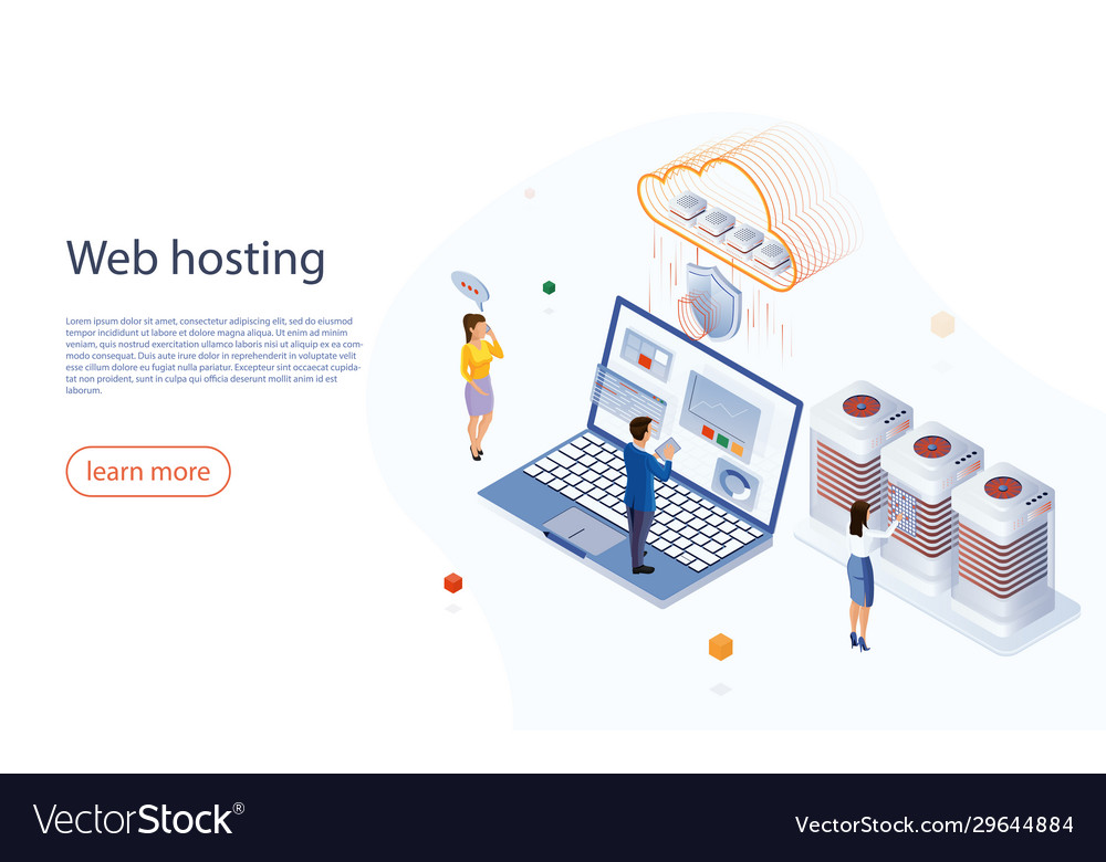 Web hosting concept with character big data flow Vector Image