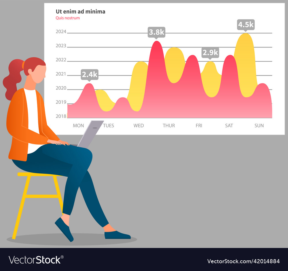 Woman analyses digital report with statistics Vector Image