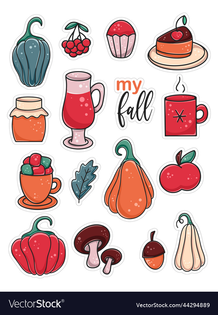Fall stickers set in cartoon style Royalty Free Vector Image Fall stickers set in cartoon style Royalty Free Vector Image