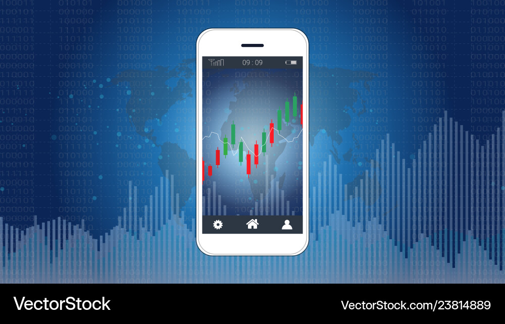 Mobile stock trading concept with candlestick Vector Image