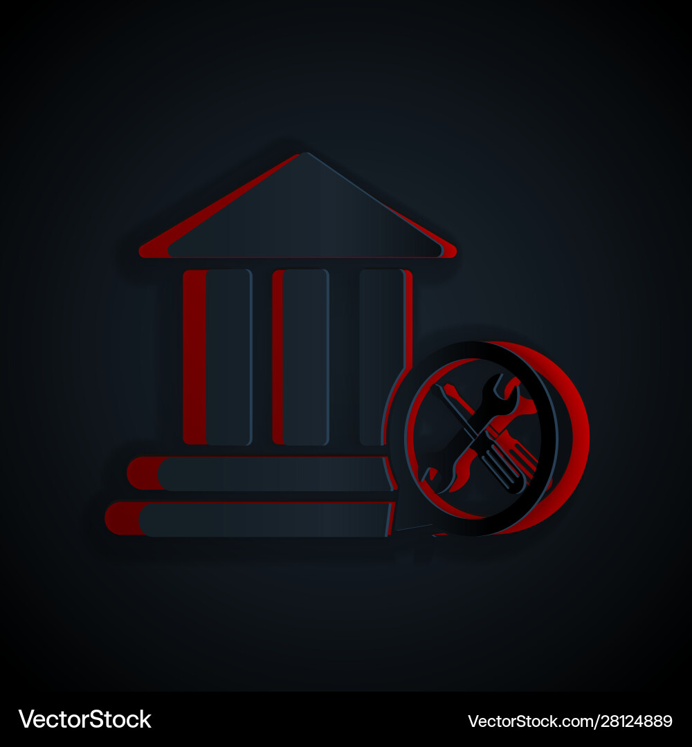 Paper cut bank building with screwdriver Vector Image