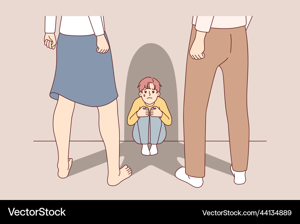 Scared child terrified of violent parents Vector Image