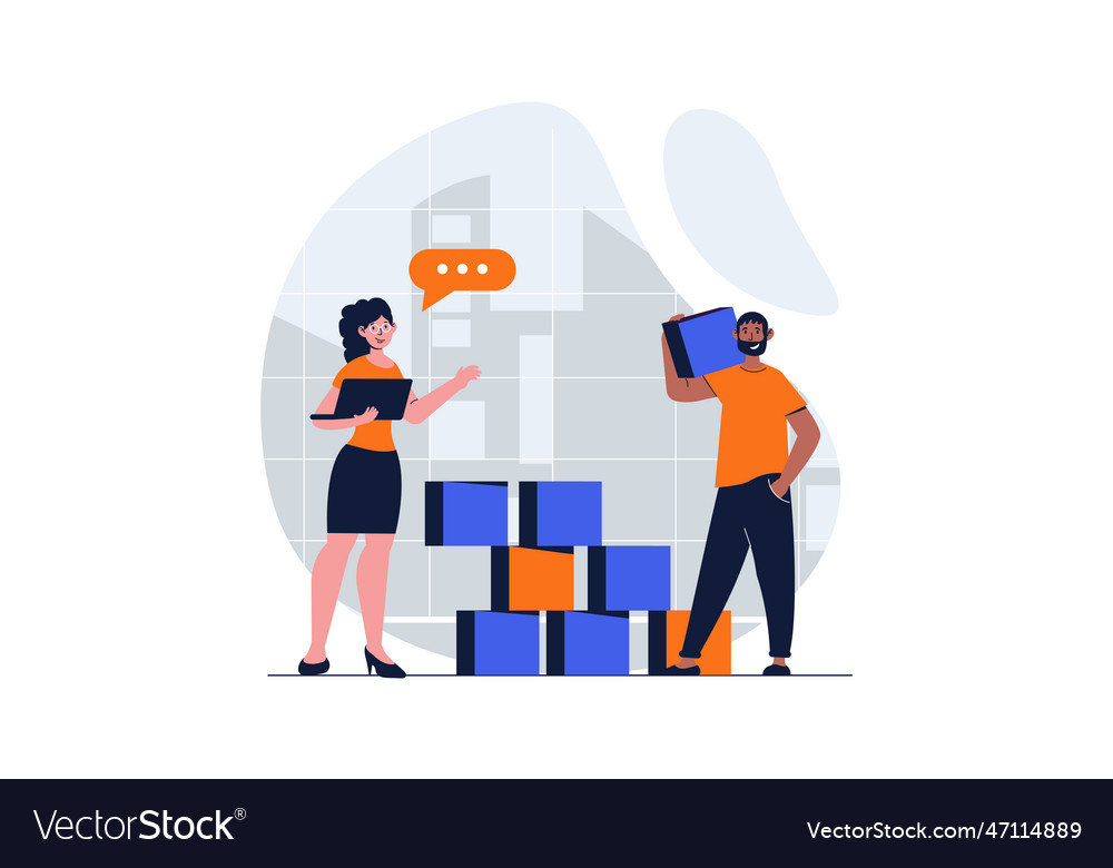 Teamwork web concept with character scene Vector Image