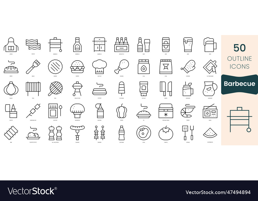 Set of barbecue icons thin linear style icons pack