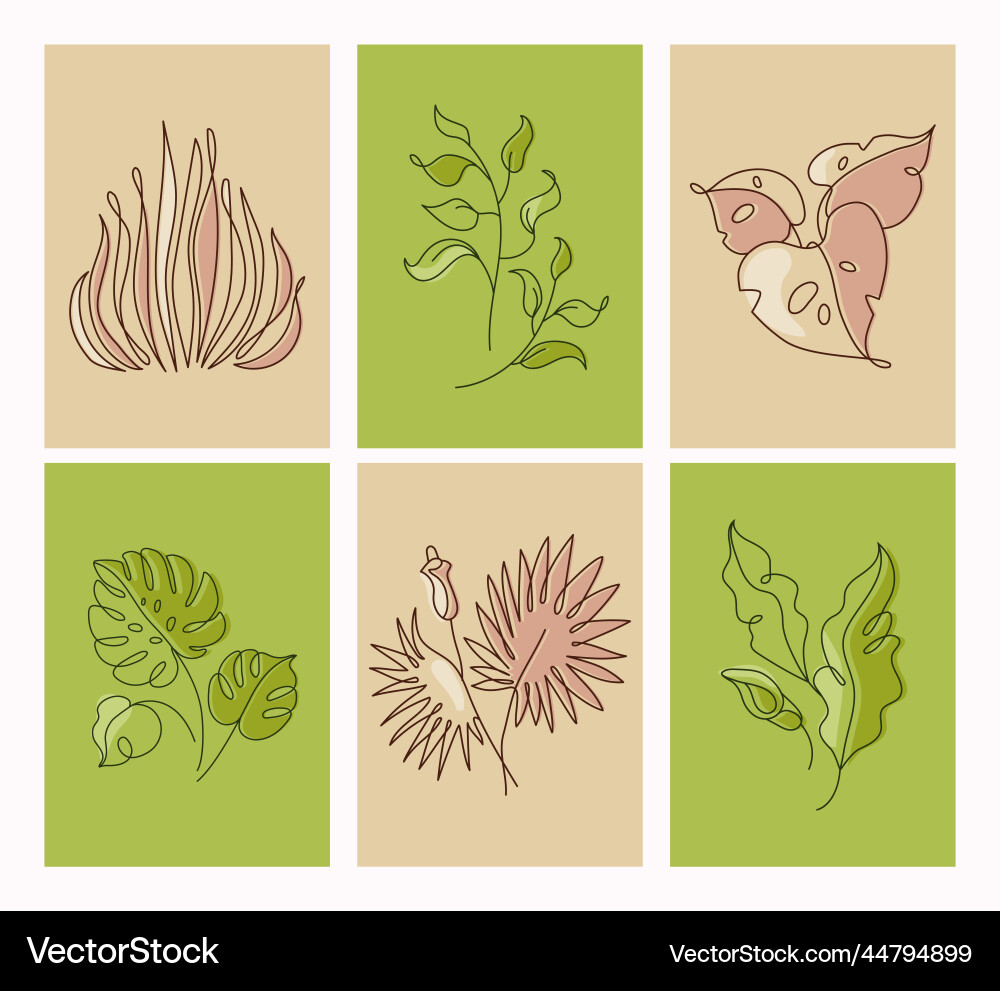 Line art leaves and flowers boho leaf drawing Vector Image