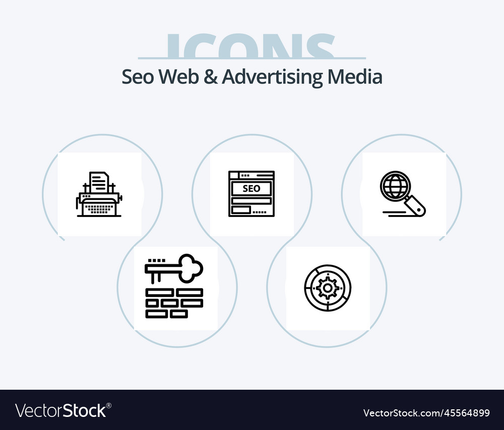 Seo web and advertising media line icon pack 5 Vector Image