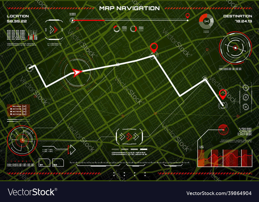 Hud navigation interface hazard control city map Vector Image
