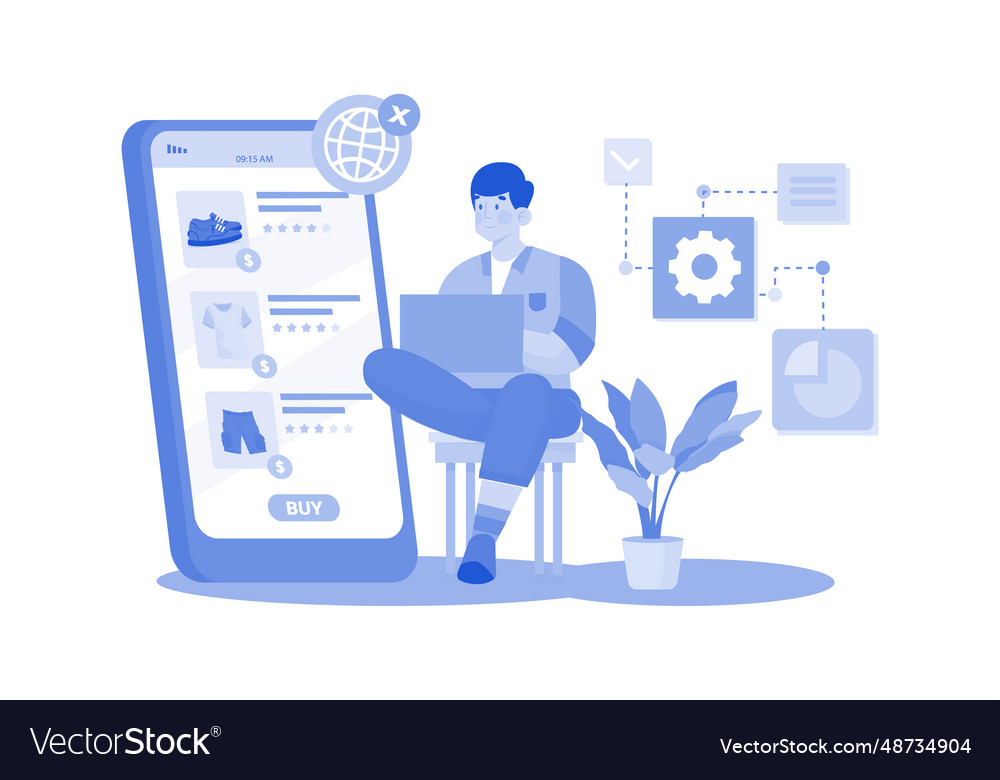 Mobile app developer optimizing store listings Vector Image Mobile app developer optimizing store listings Vector Image